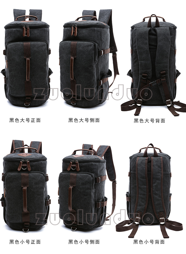 双肩背包-双肩包 批发竖款方型欧美风旅游帆布包 户外大容量圆桶学生书包-双肩背包...