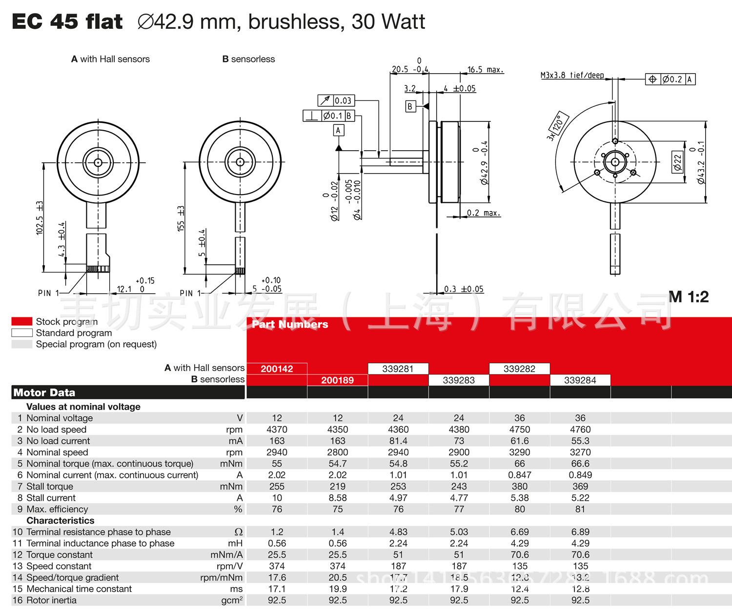 Maxon 直流电机 EC 45 flat 30W 12V 带霍尔传感器 200142 现货-阿里巴巴