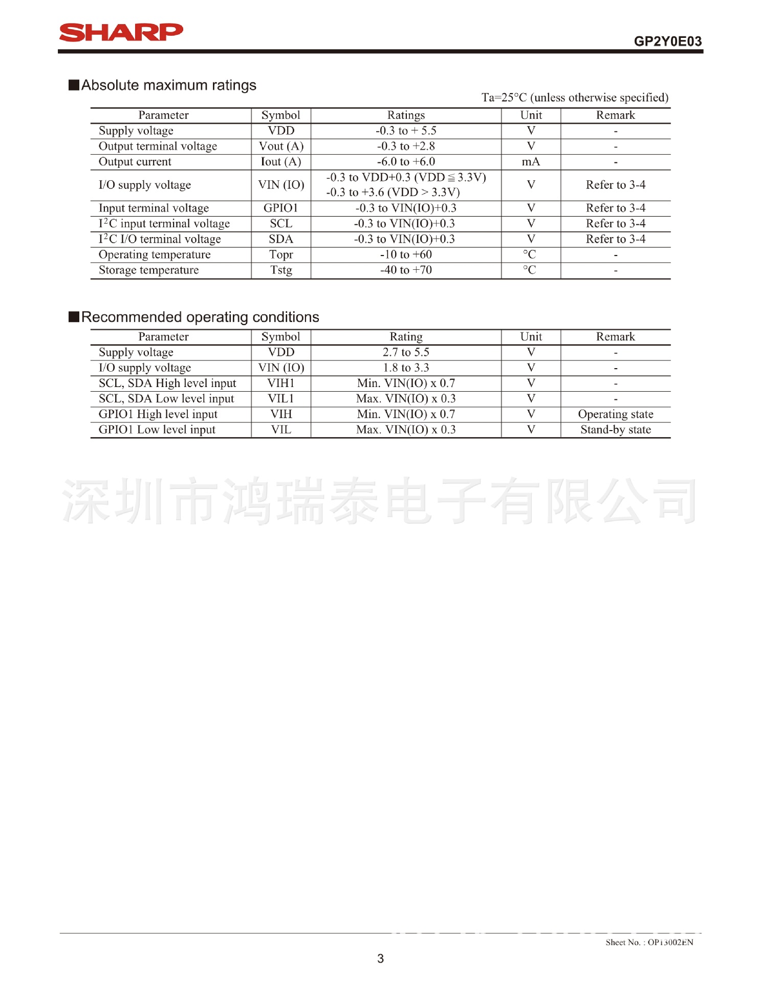 SHARP新款微型测距传感器GP2Y0E03(4-50CM)-阿里巴巴