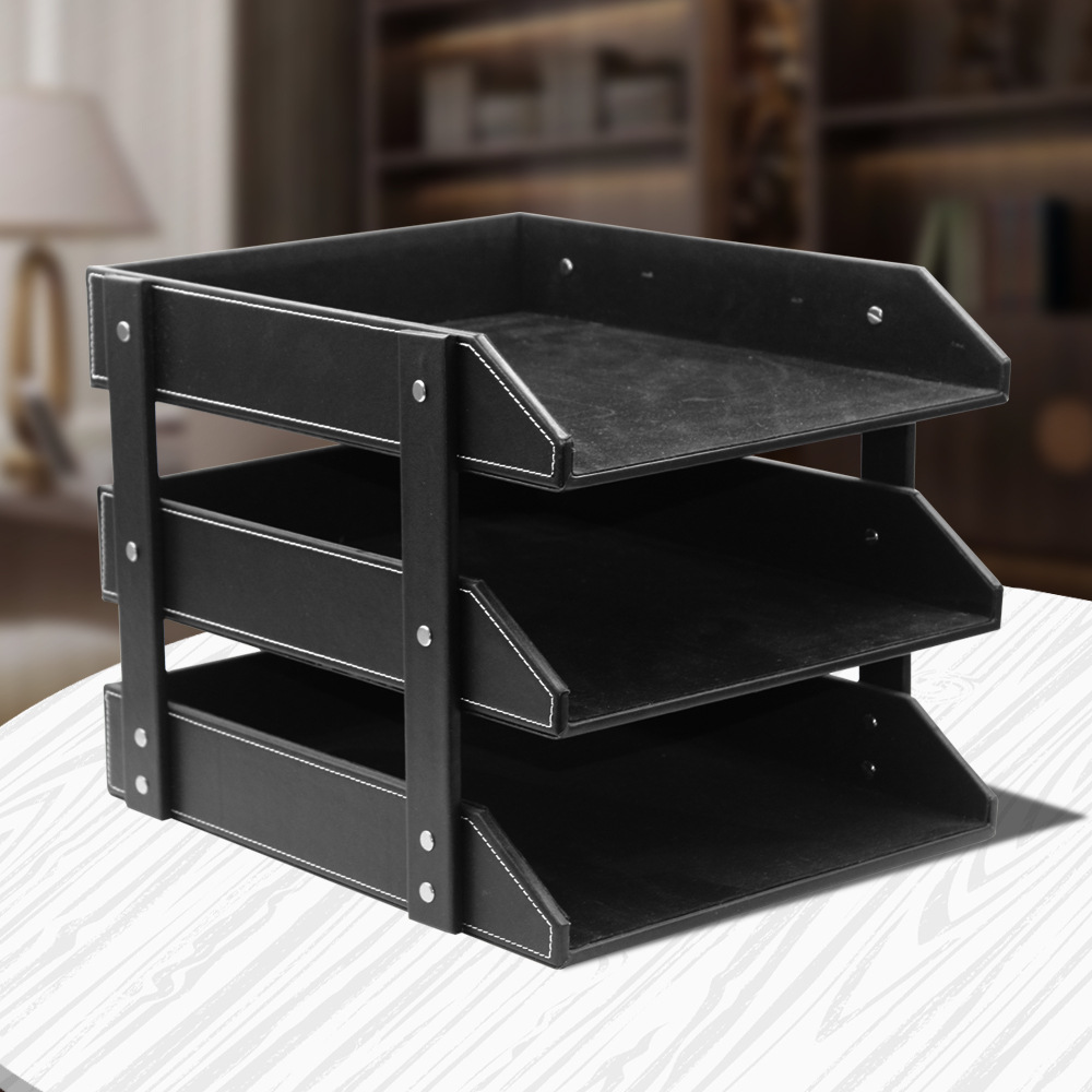 商务皮质三层文件架 文件盘 文件框/座 桌面资料文具办公收纳定制-阿里巴巴