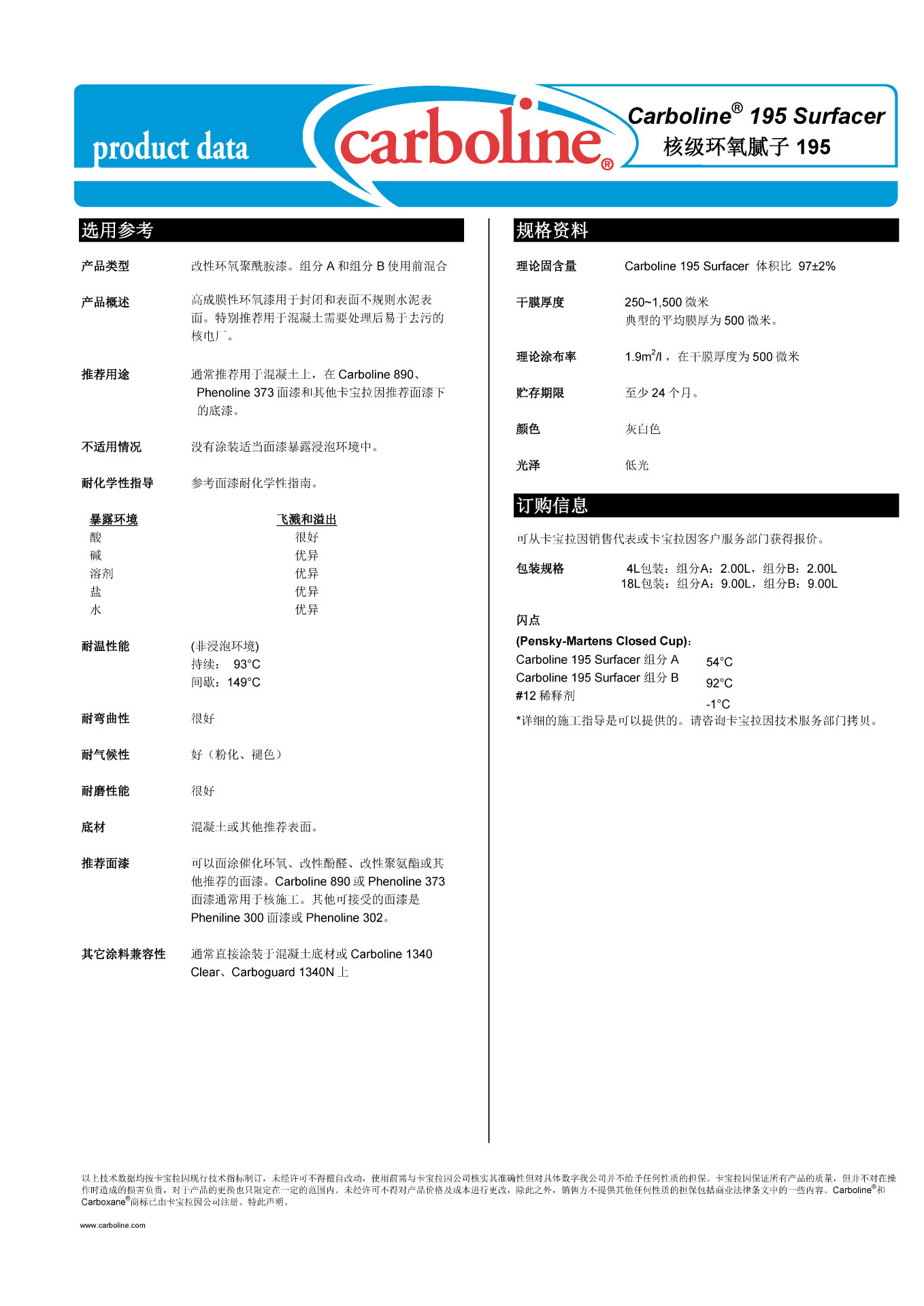 卡宝拉因核级环氧腻子 195 Carboline 195 Surfacer-阿里巴巴