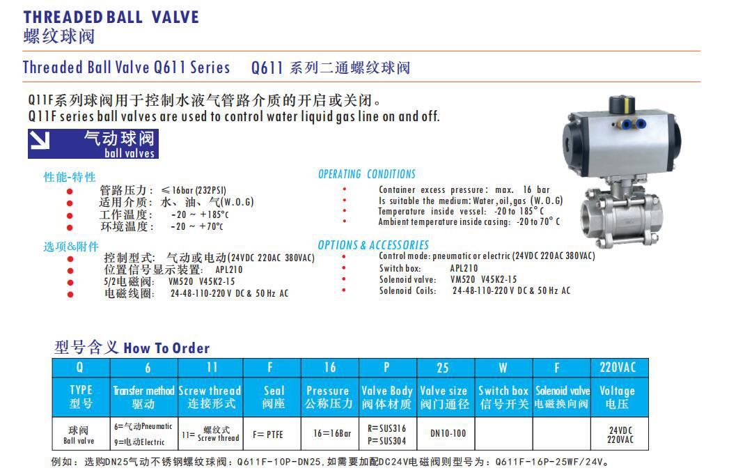 气动螺纹球阀Q611F-40P系列二通三片外加剂球阀阀门螺纹水阀-阿里巴巴
