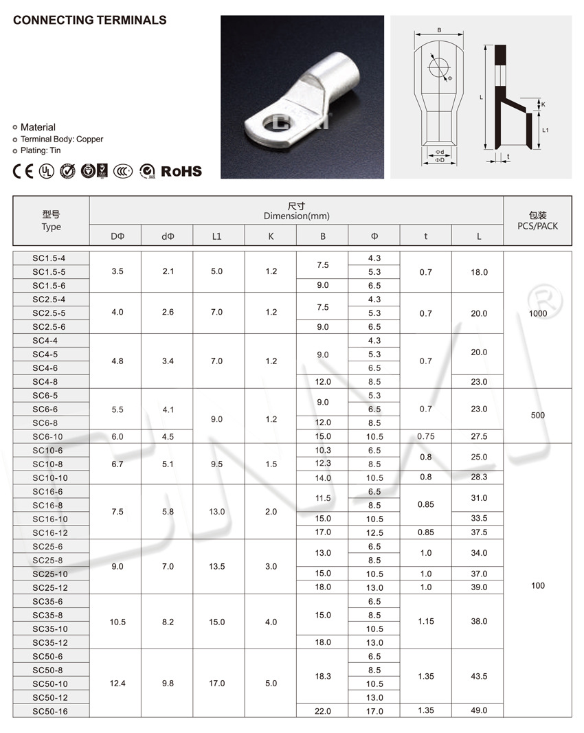 压线鼻 SC35-10窥口铜接线端子 线鼻子 接线鼻 铜线耳 DTGA型-阿里巴巴