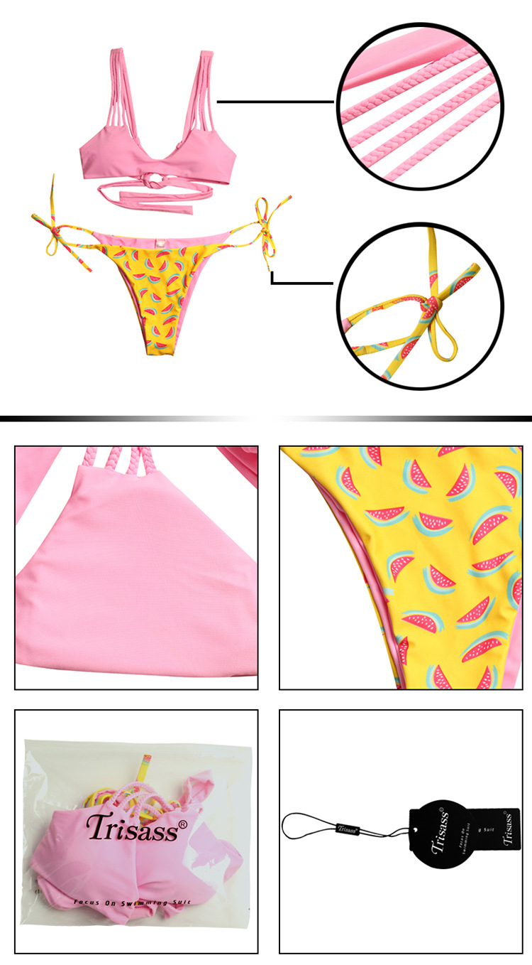 Trisass 欧美性感比基尼女泳衣 印花粉色西瓜双面服亚马逊bikini-阿里巴巴