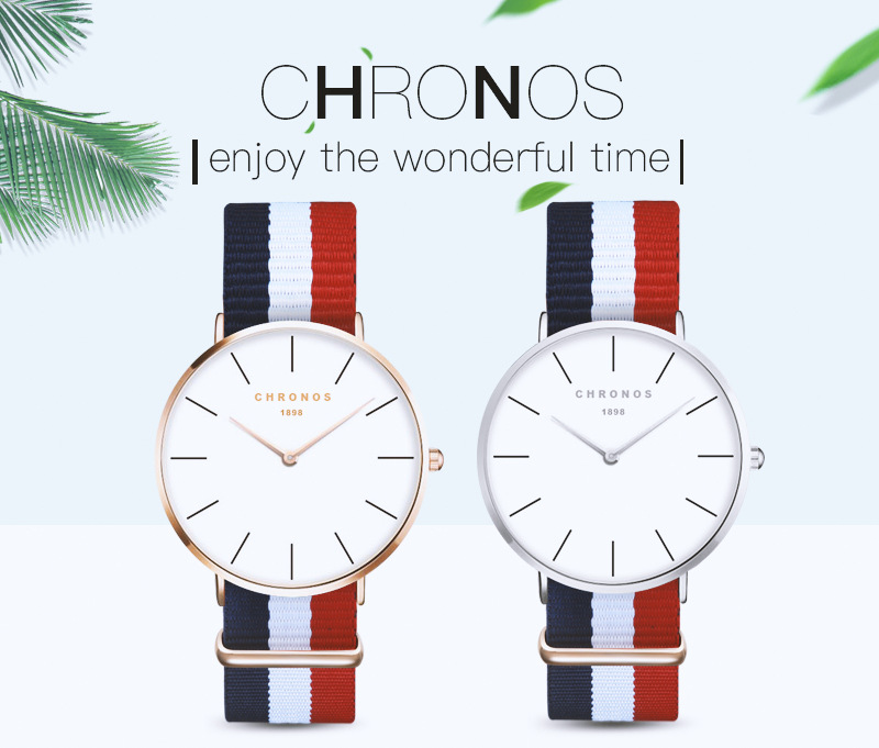 CHRONOS柯罗诺斯跨境电商石英手表 时尚简约尼龙表带情侣手表批发-阿里巴巴