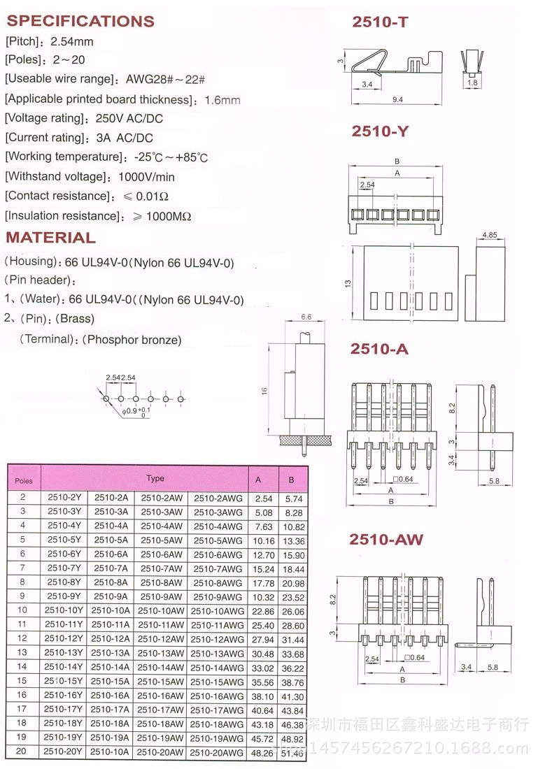 KF2510-2A 间距2.54mm 直针 连接器 2510-2P 接插件 2510针座-阿里巴巴
