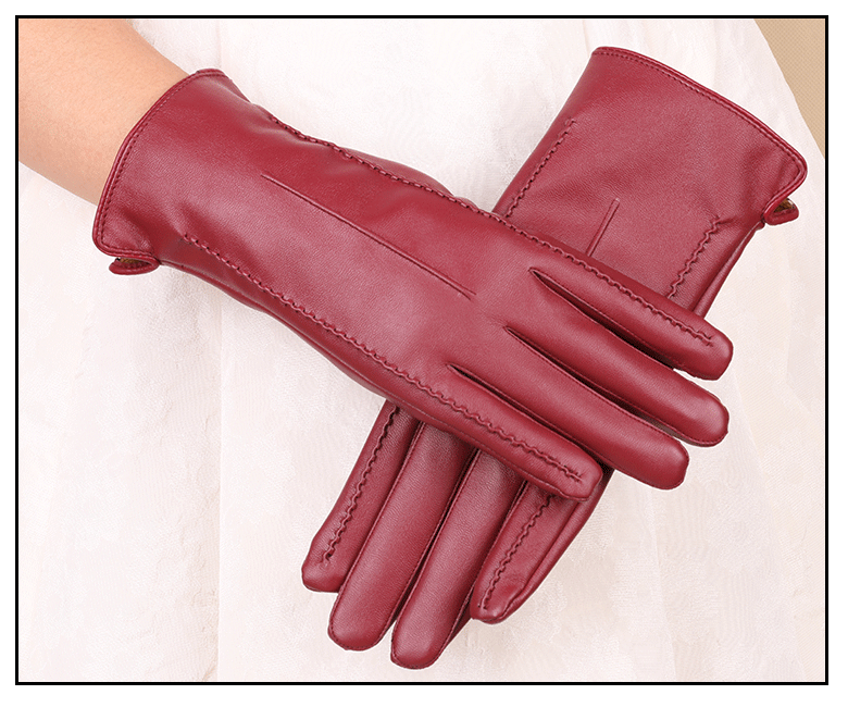 女士保暖触屏皮手套新款秋冬季长城花边加绒防寒开车PU皮手套跨境-阿里巴巴
