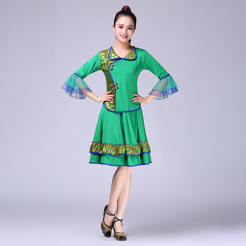 Chinese Folk Dance Costumes For Women Square Dance Suit lapel Tibetan ...