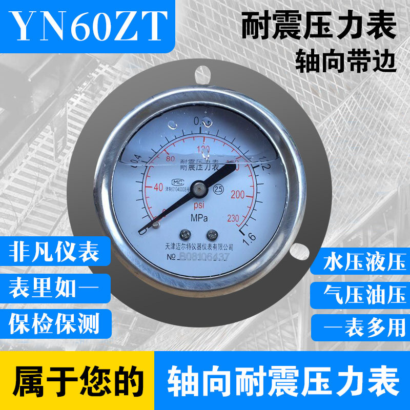 轴向带边耐震压力表YN-60ZT轴向无边0.6/1/1.6/2.5/6/25/40/60MPA-阿里巴巴