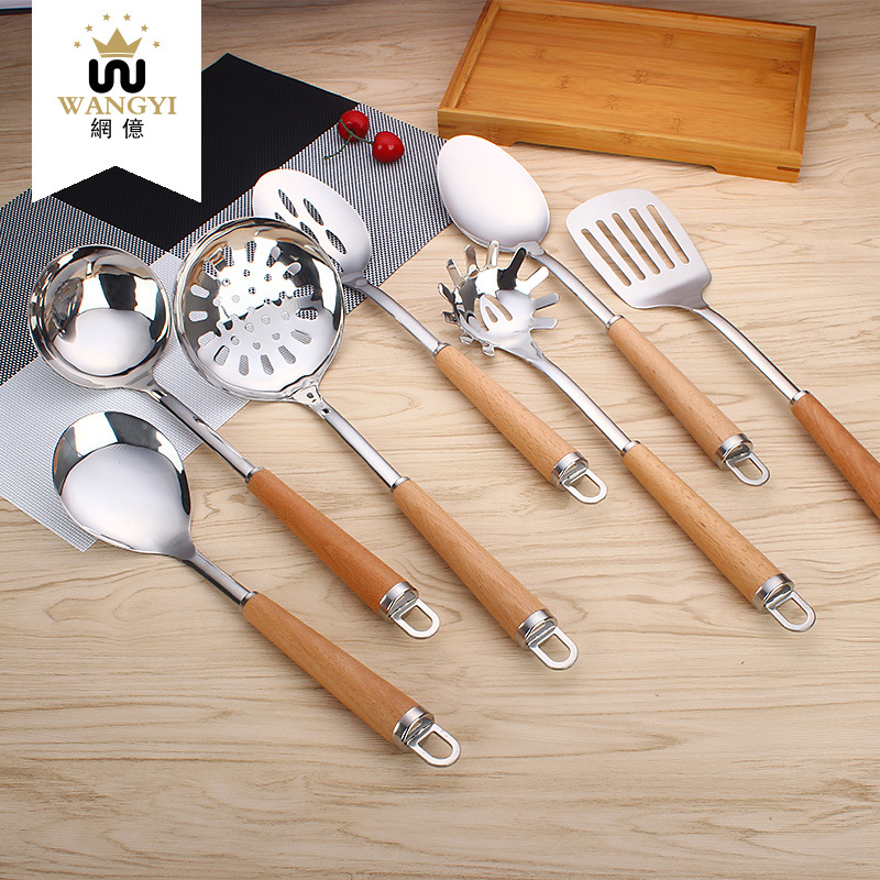 Hook stainless steel wooden handle kitchenware suit kitchenware spatula ...