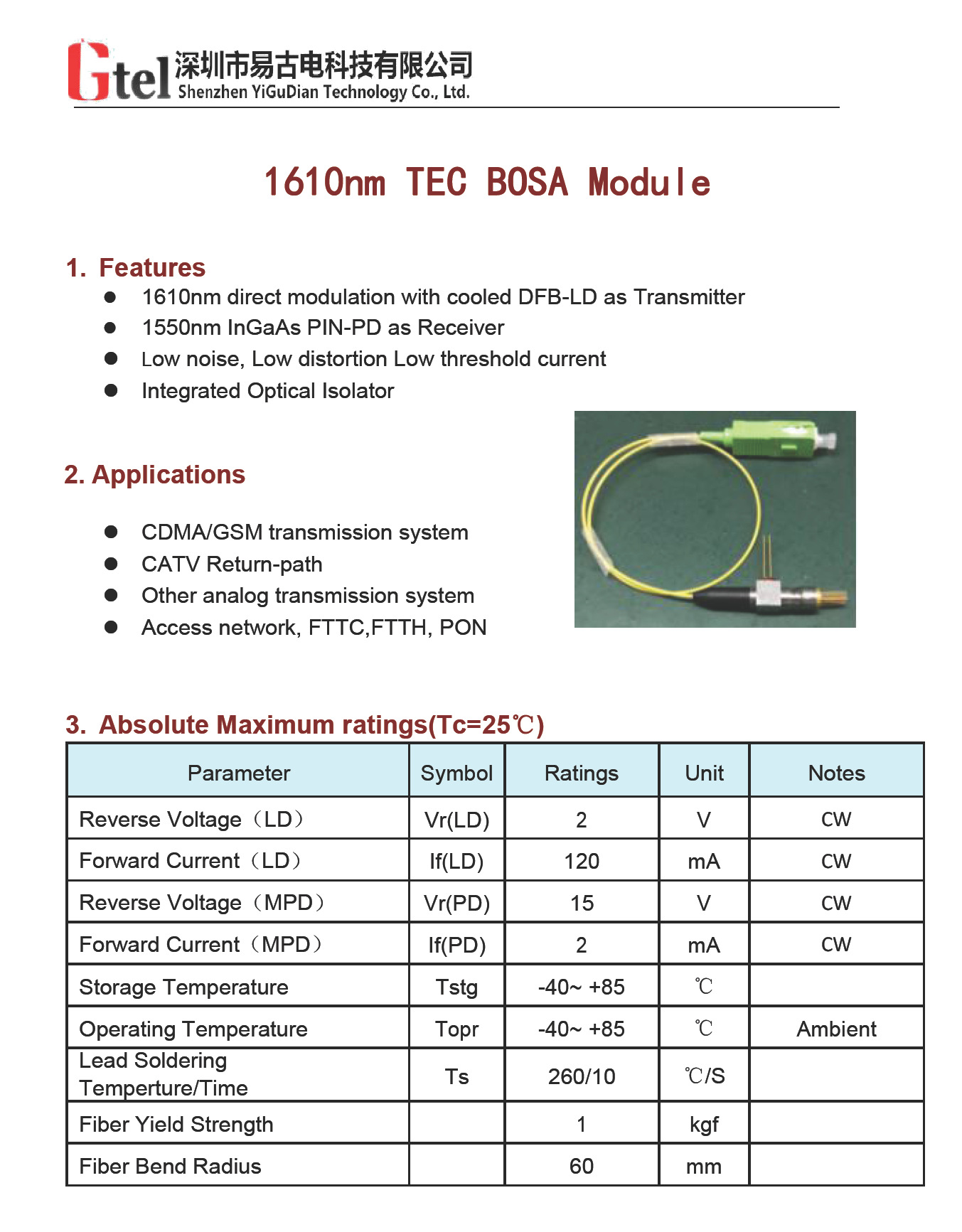 TEC 1610nm BOSA component [Gtel] - $139.00 : BeamQ Laser, DFB Laser ...