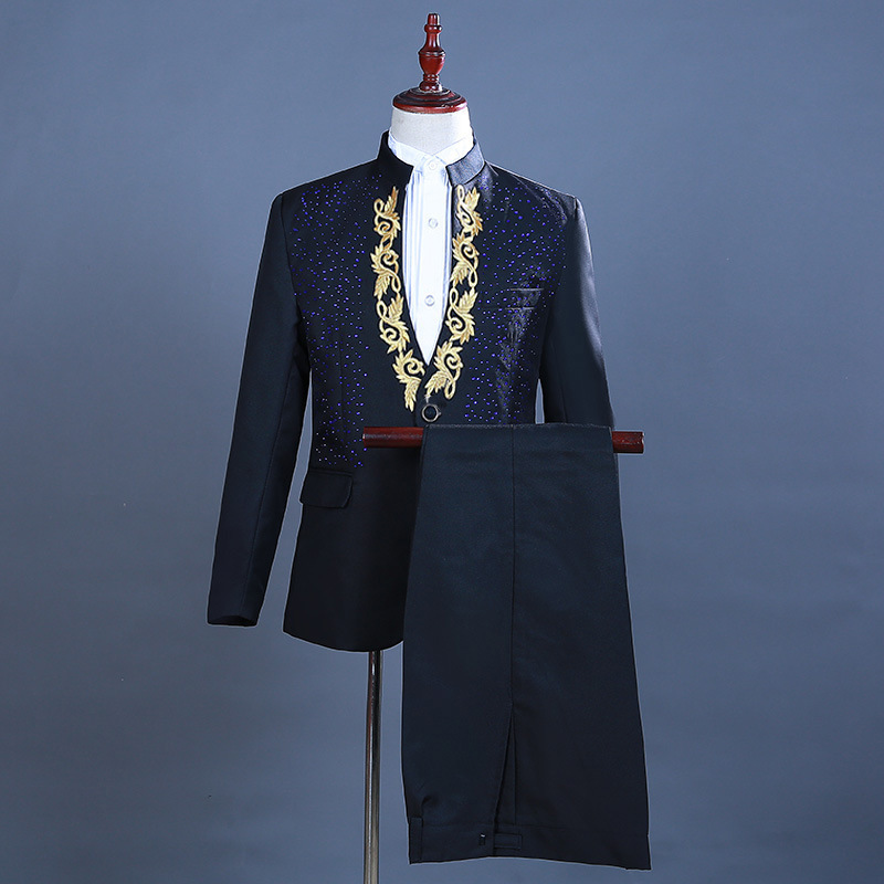 men's jazz dance suit blazers Men hot embossed and diamond stand collar ...