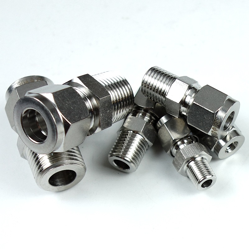 现货 工业级 美标NPT 不锈钢304 双卡套阳螺纹直通接头-阿里巴巴