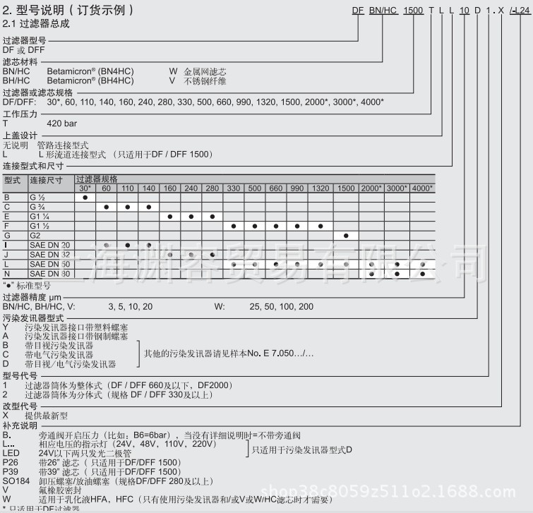 HYDAC贺德克过滤器DF ON 660 T F 10 A 2.0 /-B6 液压BH/HC-阿里巴巴