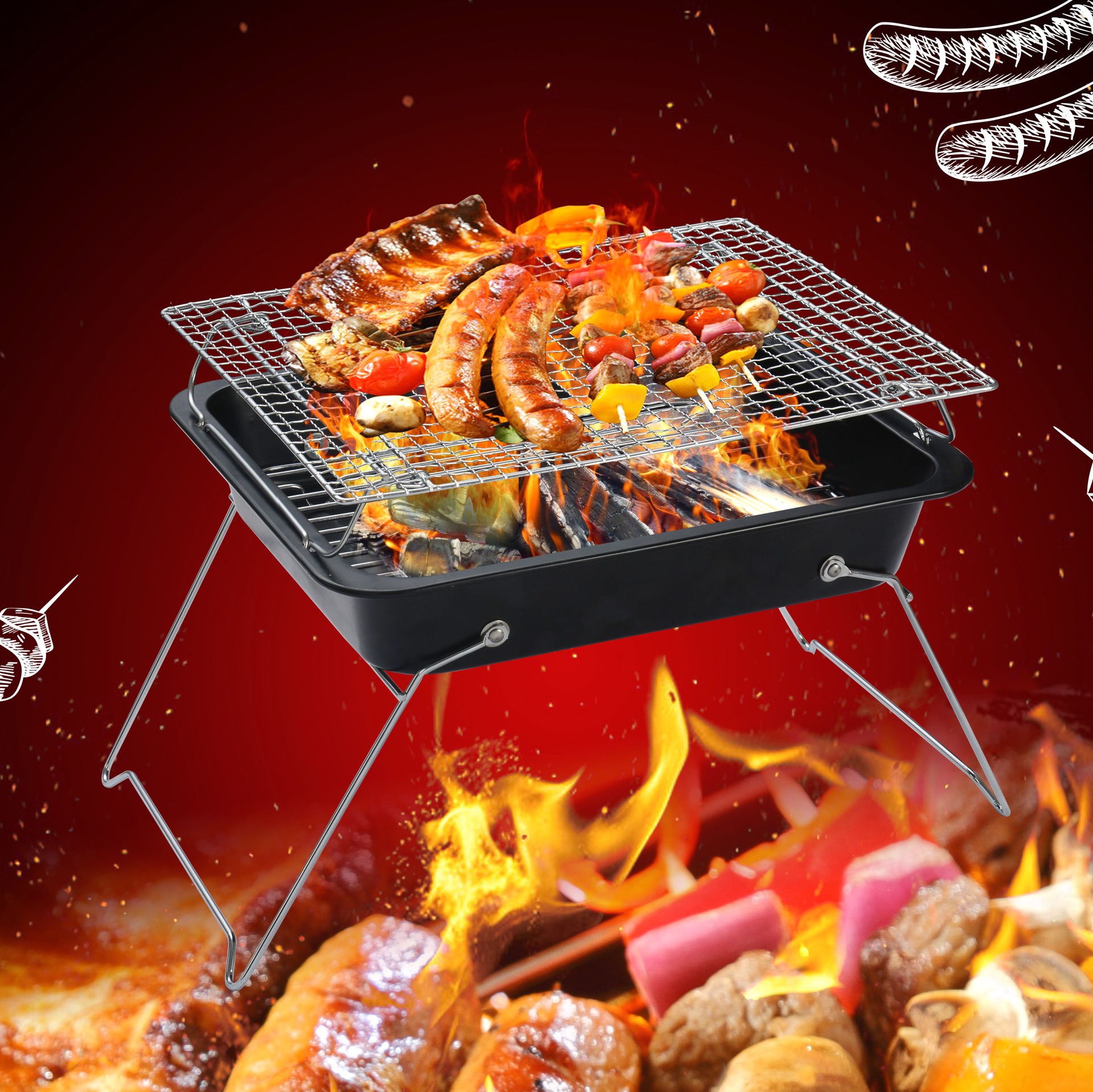 一次性烧烤炉不锈钢户外无烟烤炉bbq烤架户外野营烧烤用品烤鱼架-阿里巴巴
