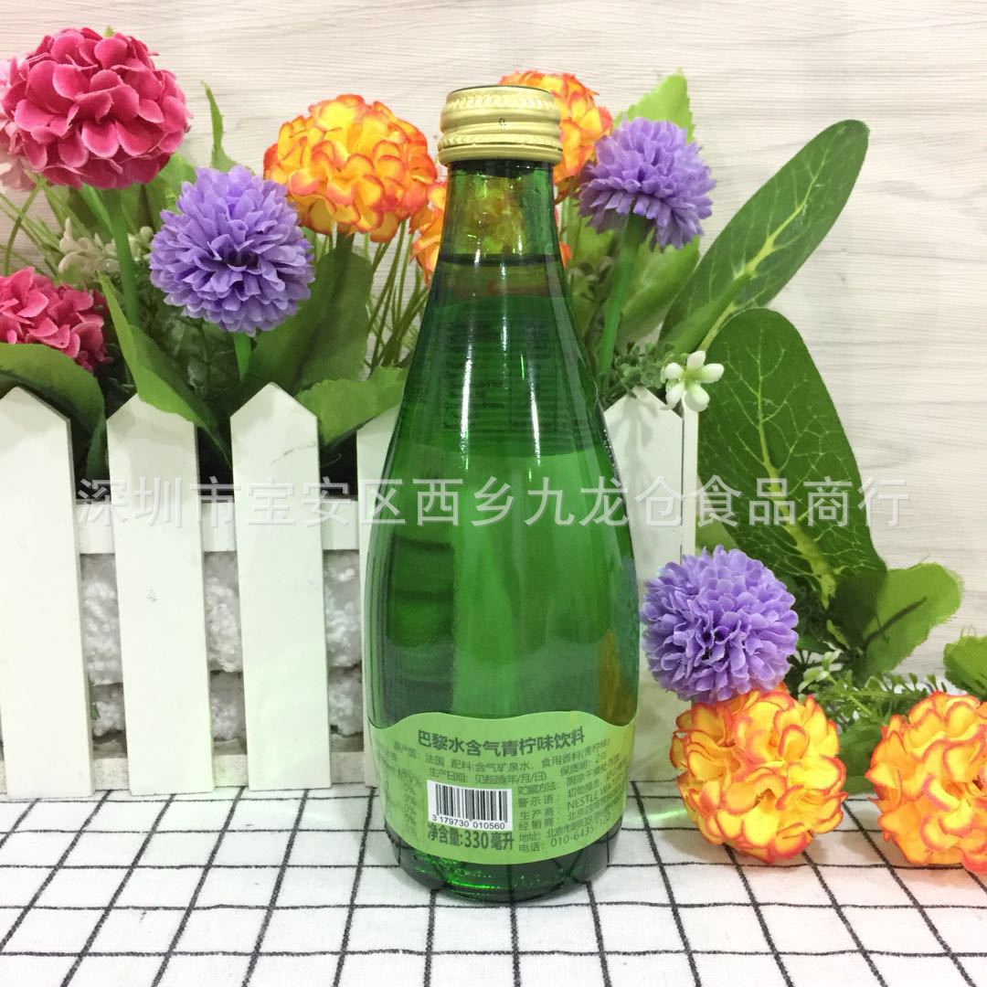 法国进口perrier巴黎水含气青柠味柠檬气泡苏打水矿泉水330ml*24-阿里巴巴