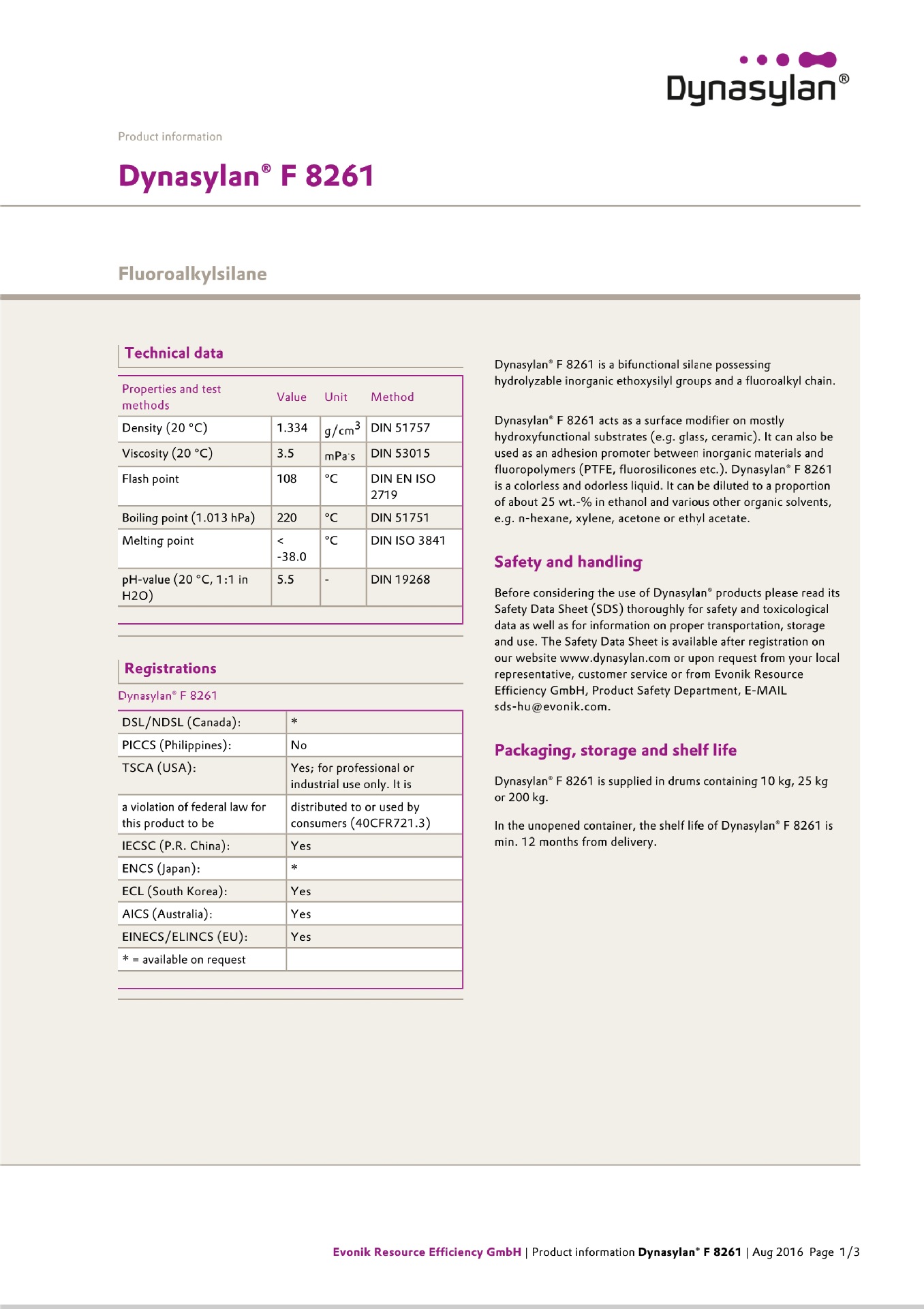 德国赢创的氟硅烷F8261玻璃陶瓷表面改性剂 PTFE氟硅氧烷等助粘剂-阿里巴巴
