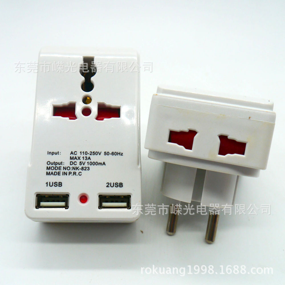 欧规双USB墙充多国通插孔带保护门1000MA双USB旅游充电器823K旅行-阿里巴巴