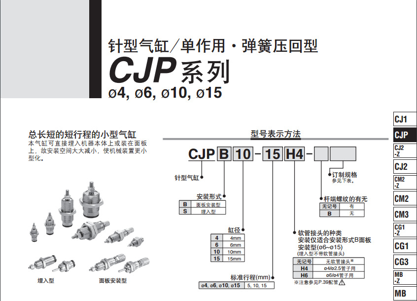 SMC原装正品针型气缸CJPB6/10/15-5/10/15/5H4/15H4/15H6-B单作用-阿里巴巴