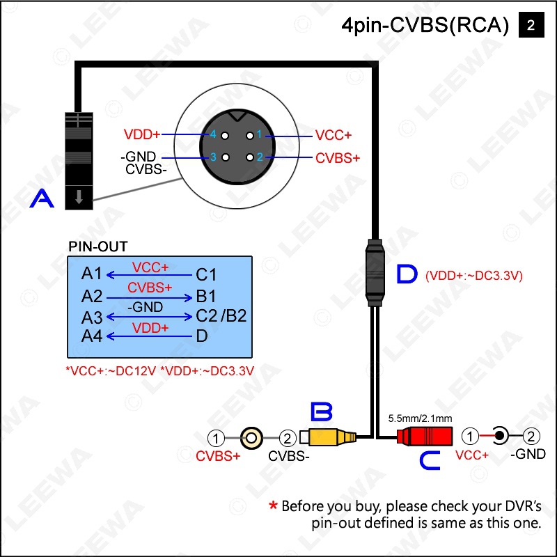 汽车倒车摄像头4针公头转CVBS RCA莲花头视频转换线 视频线转接线-阿里巴巴