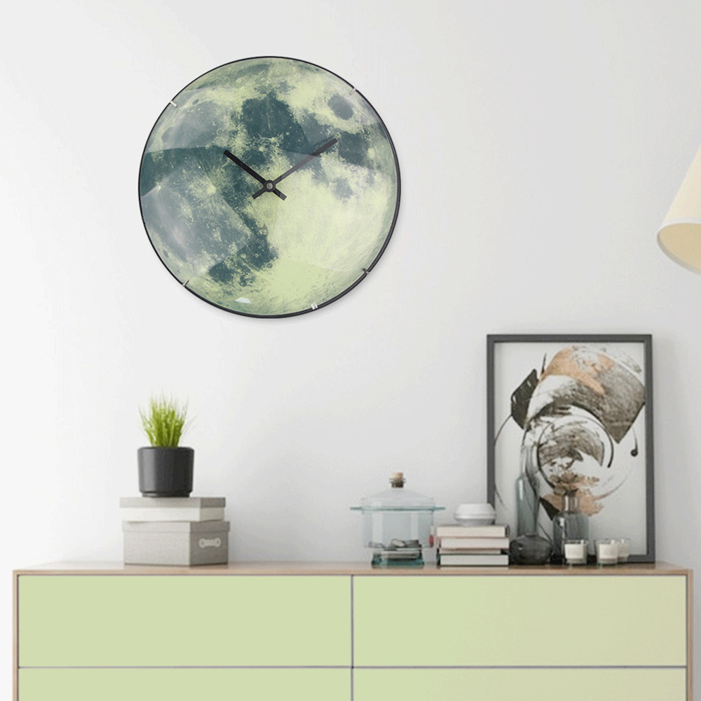 12 inch luminous clock with arc glass cover moon wall clock quartz ...