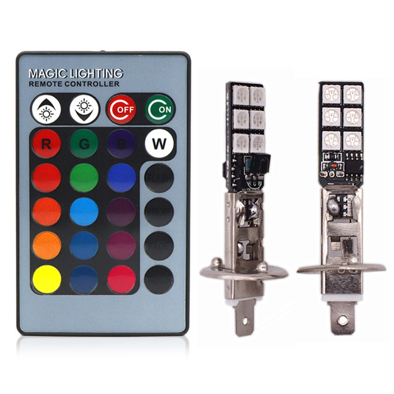 新款汽车改装LED七彩遥控前雾灯H1 12SMD RGB爆闪5050防雾灯装饰-阿里巴巴