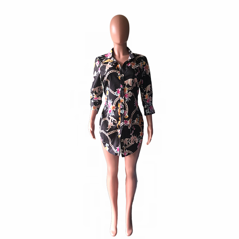 M5026 2018年夏装 亚马逊标准码 欧美时尚热销火爆印花衬衫裙-阿里巴巴