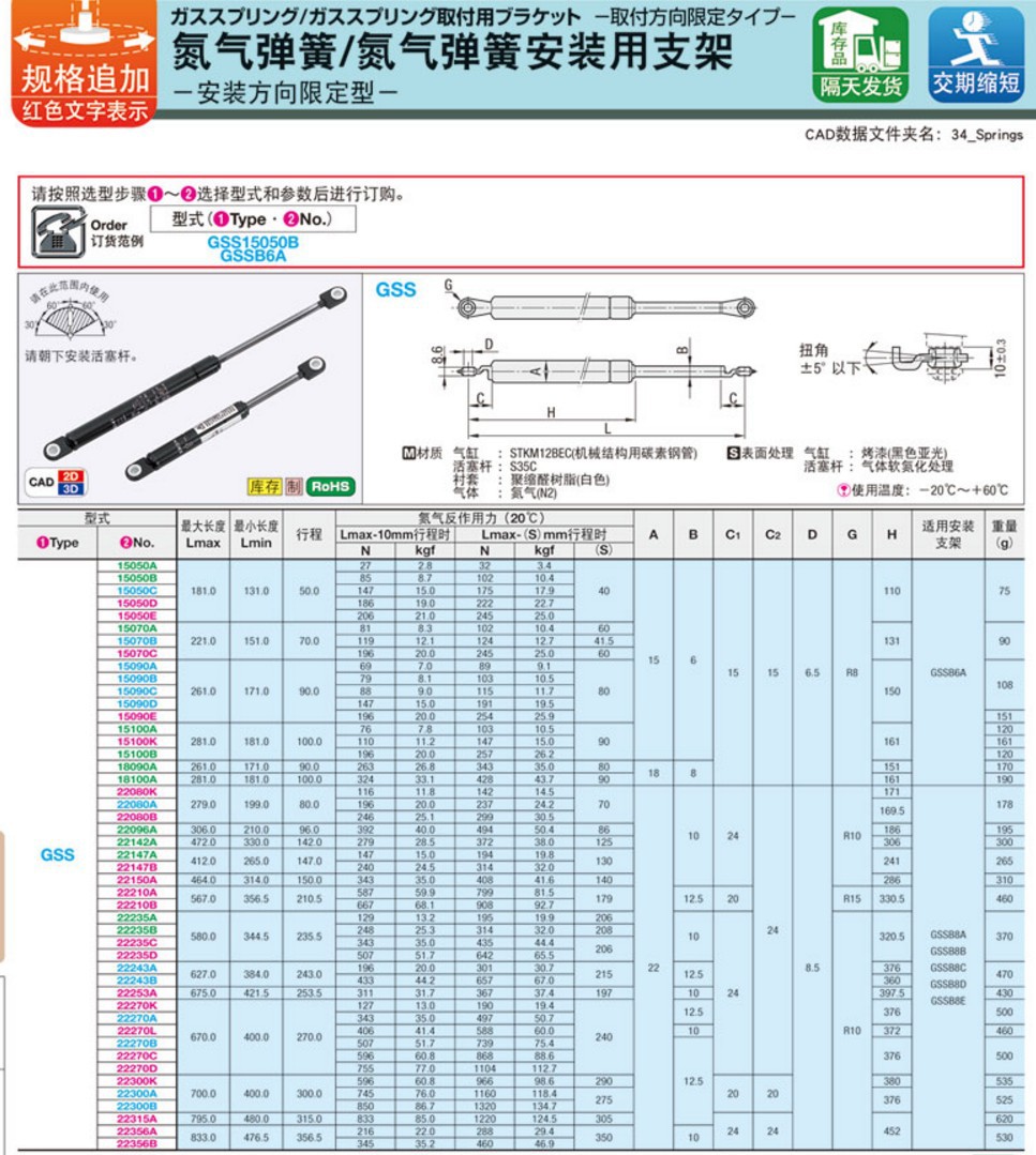 日本米思米MISUMI氮气弹簧安装用支架安装方向限定型GSS22147A-阿里巴巴