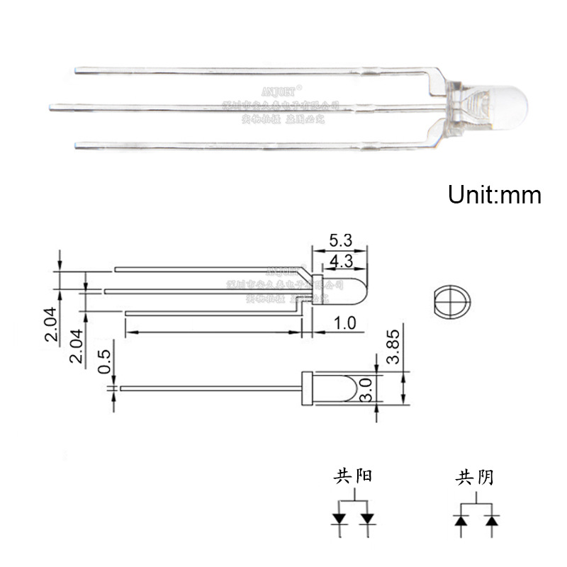 3mm/F3 红蓝双色LED灯 雾状/透明LED 共阳/共阴 直插 发光二极管-阿里巴巴