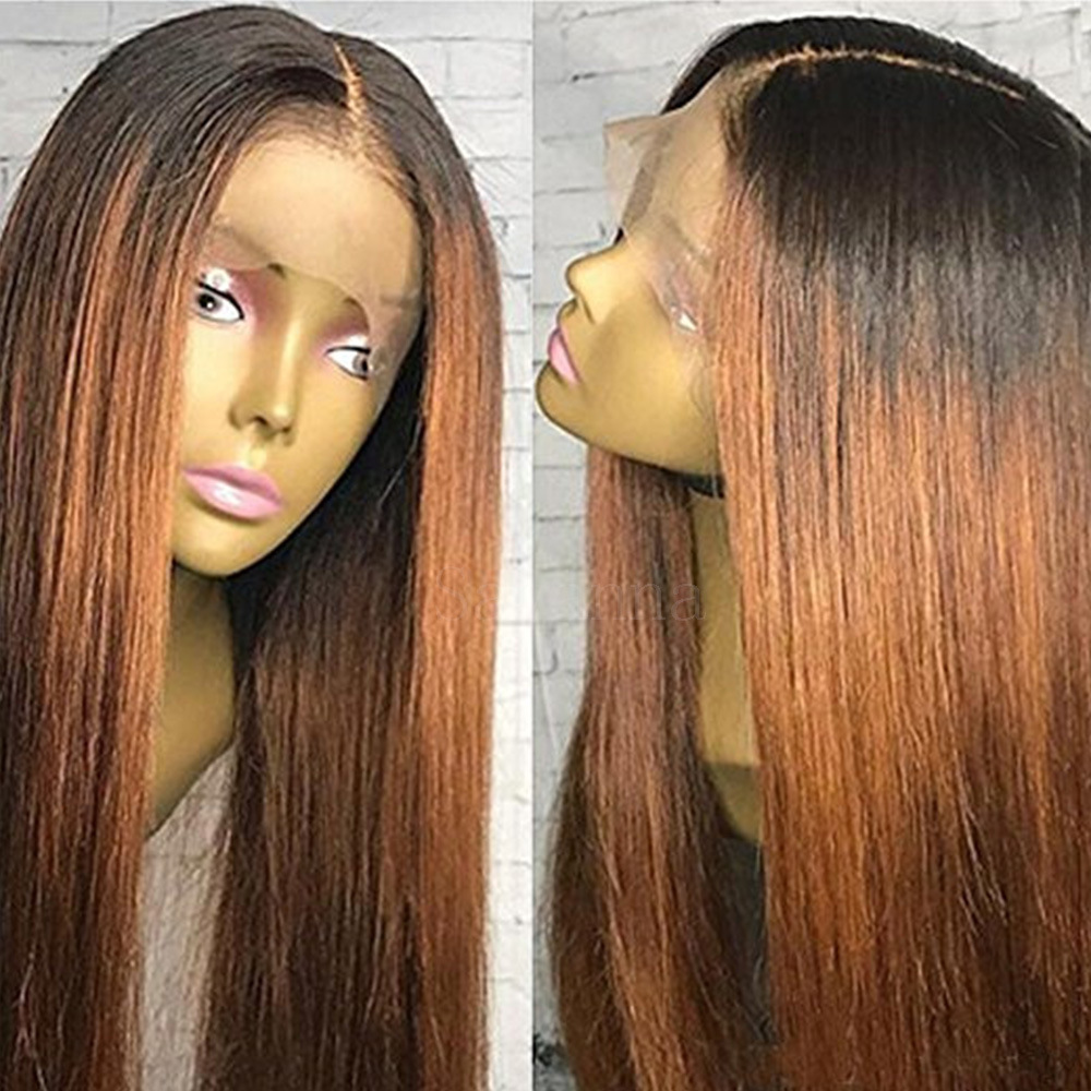 100 Human Hair Straight Full Lace Wig Brazilian Hair Ombre 1b 30 Lace