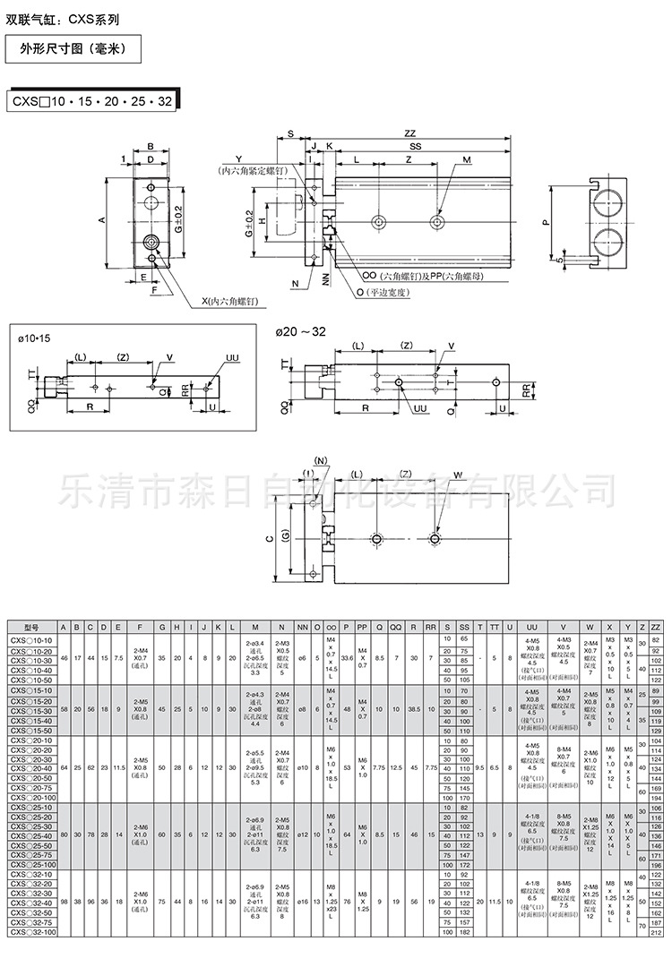SMC型双轴双杆双缸气缸CXSM6/10/15/20/25/32-10/20/30/40/50/100-阿里巴巴