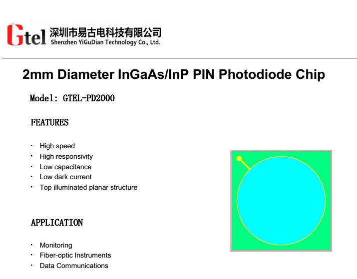 2000um InGaAs/InP PIN 2mm diameter photodiode chip [Gtel] - $129.00 ...