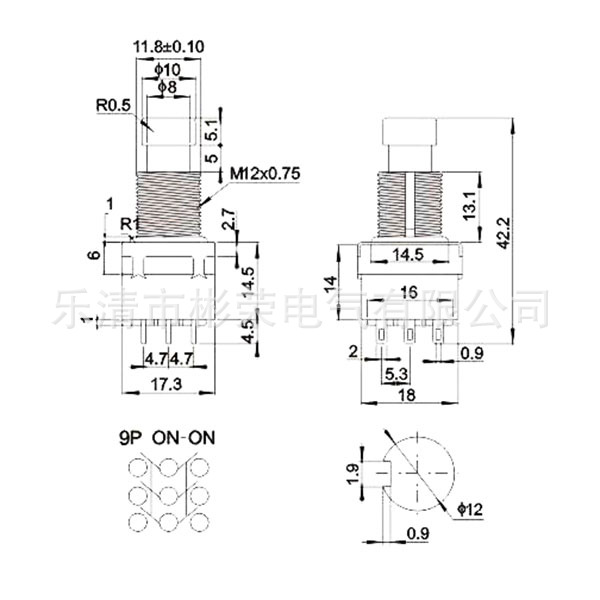 3PDT 九脚脚踏开关 效果器按钮直通转换开关 踩钉脚钉True bypass-阿里巴巴