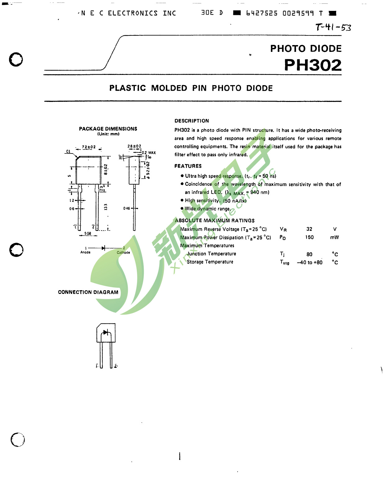 PH302 PIN光电二极管 NEC原装正品 940nm 侧面红外线接收管 直插-阿里巴巴
