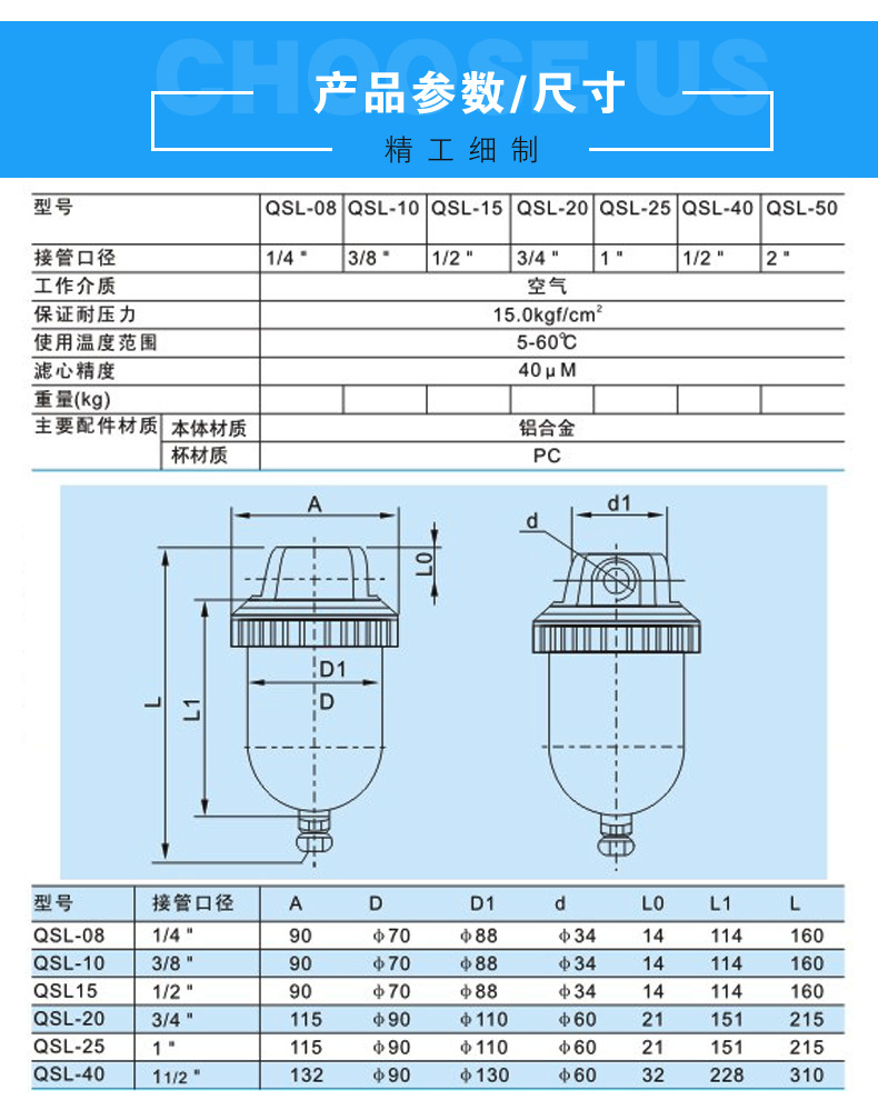 空压机管道过滤器QSL-08-15-25-32-40-50灰尘杂质油水分离器 气源-阿里巴巴