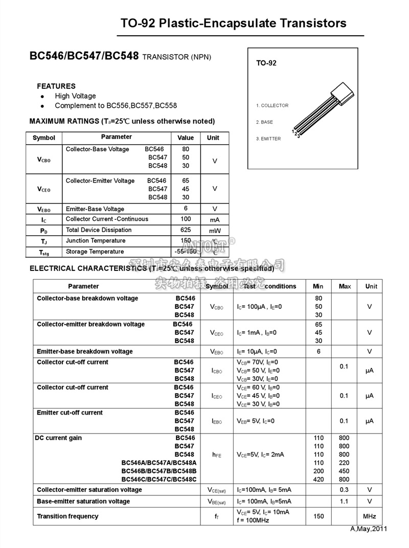全新原装 BC547 BC547B TO-92 小功率三极管0.1A/45V NPN晶体管-阿里巴巴