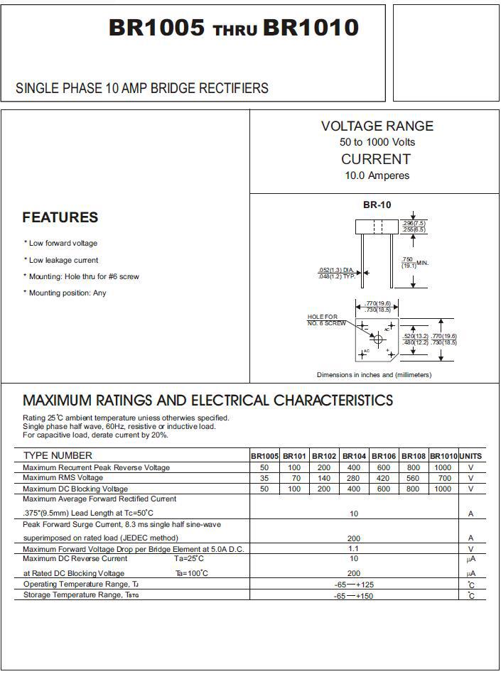 桥式整流器BR10005 BR101 BR102 BR104 BR106 BR108 BR1010-阿里巴巴