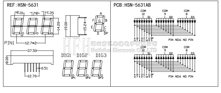 0.56英寸 3位 共阴 5631AS 5361AS 红色高亮 HS320561K LED数码管-阿里巴巴