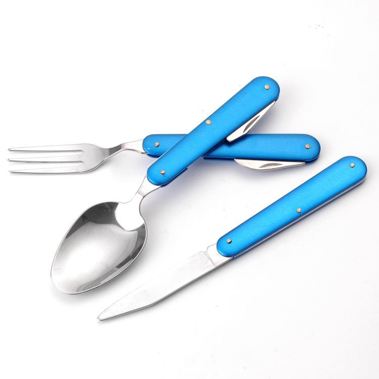 Outdoor camping multi-functional folding Western food knife fork spoon ...