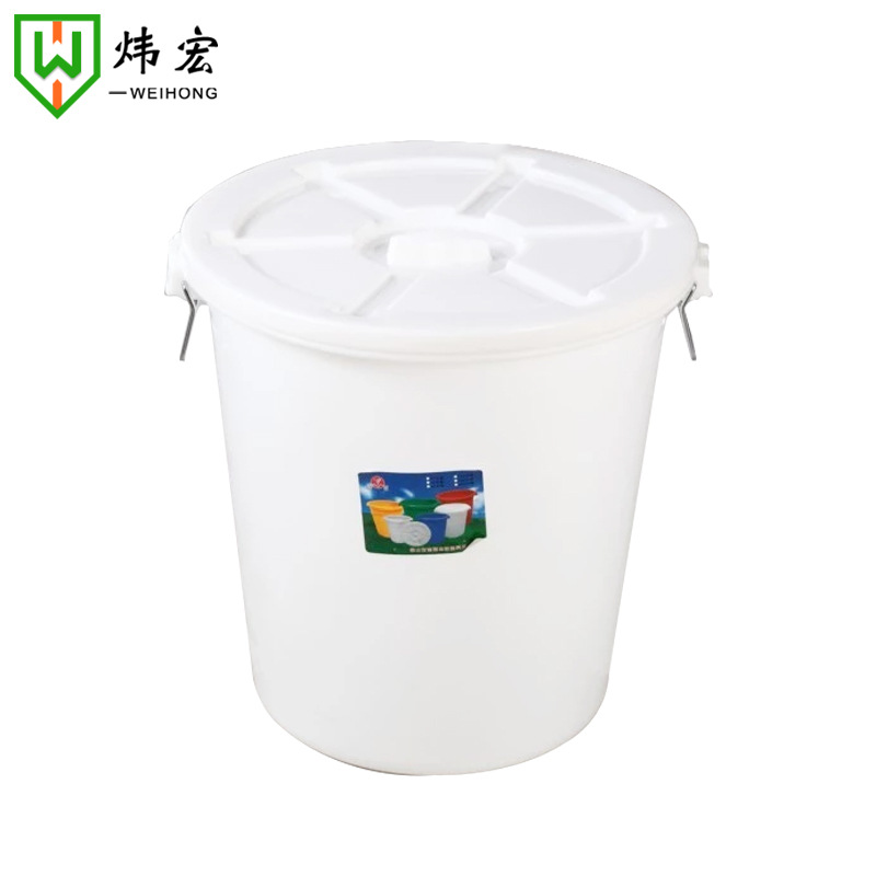 现货塑料大白桶 食品级水桶胶桶PE圆形塑胶桶 带盖铁把手储物大桶-阿里巴巴