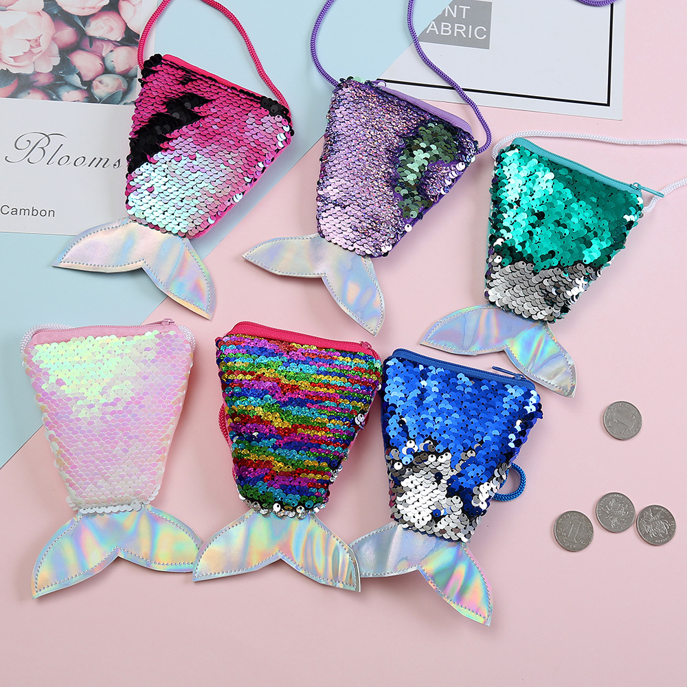 Sequin Purse String Coin Bag Small Purse Children Cross Small Bag Fish ...
