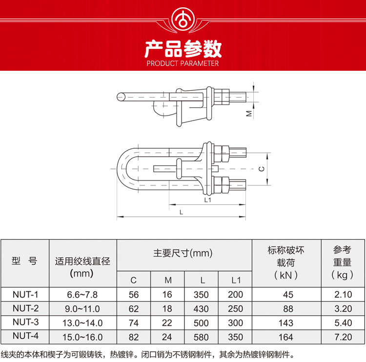 UT型线夹NUT-1-2-3-4 可调试永固UT电杆拉线金具固定导线-阿里巴巴