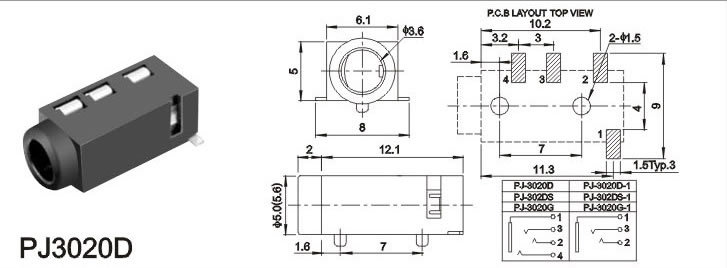 3.5接口母座子贴片插脚jack 3.5mm耳机插座PJ320D插脚耳机插座-阿里巴巴