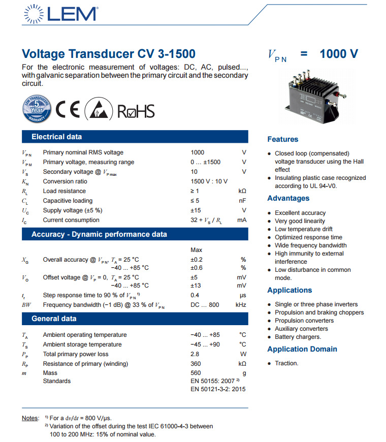 CV3-1500电压传感器 莱姆LEM全新1500V-阿里巴巴
