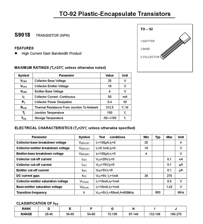 直插三极管 S9018 H TO-92 50MA 30V NPN小功率晶体管 全新原装-阿里巴巴