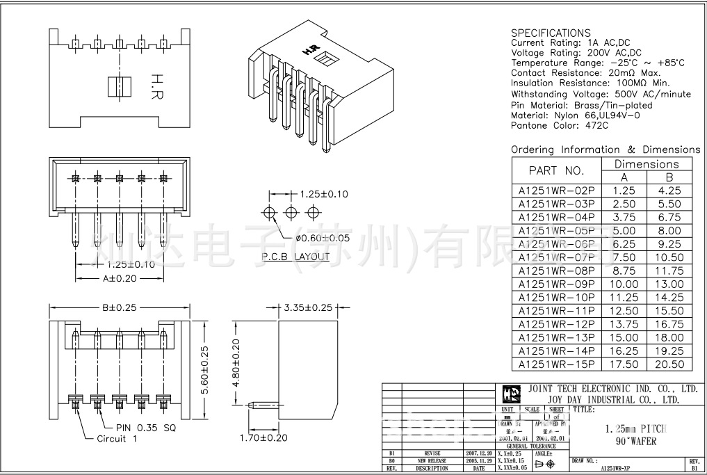 台湾灿达HR连接器 A1251WR-06P 卧式针座-阿里巴巴