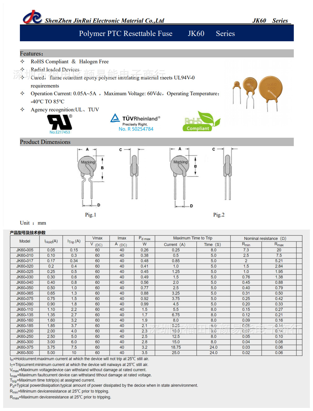 JK60-250 直插自恢复保险丝 60V 2.5A 2500MA PPTC 原装正品金科-阿里巴巴