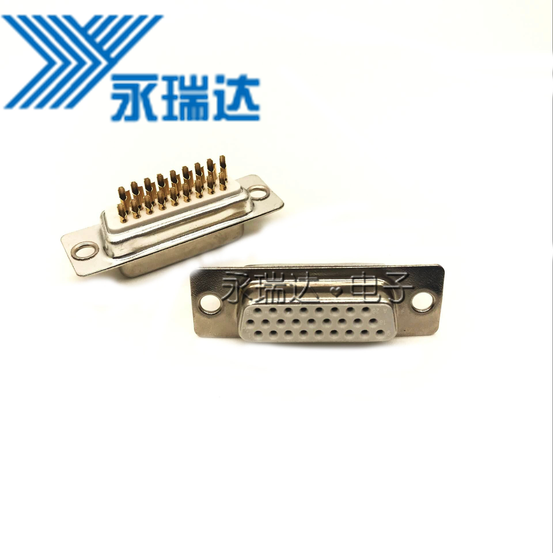 DB26公头 镀金 焊线式串口三排HDB26公座VGA插头传统式全金26公-阿里巴巴