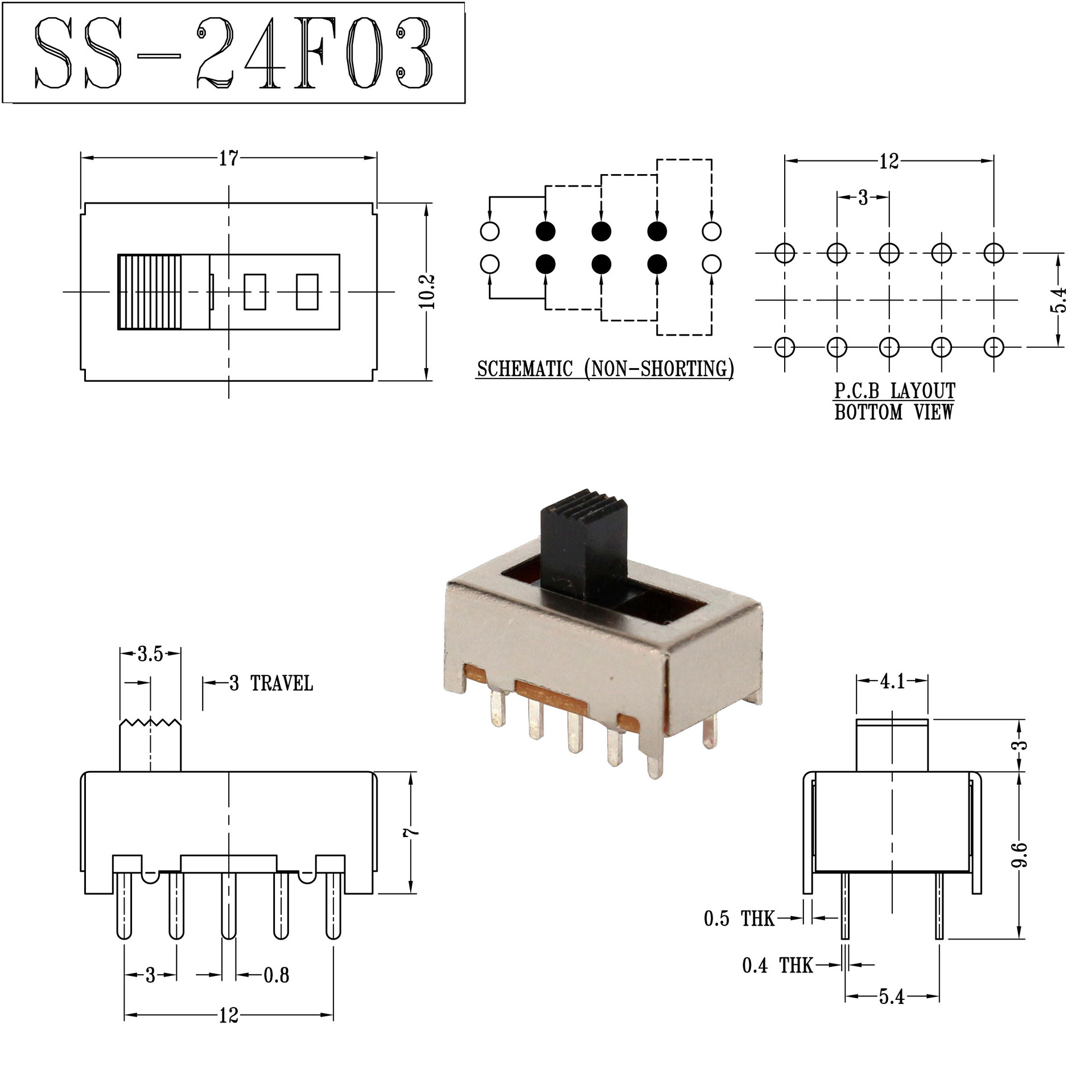 四档拨动开关 SS-24F03 手电筒蚊拍电源推动开关 2P4T-阿里巴巴