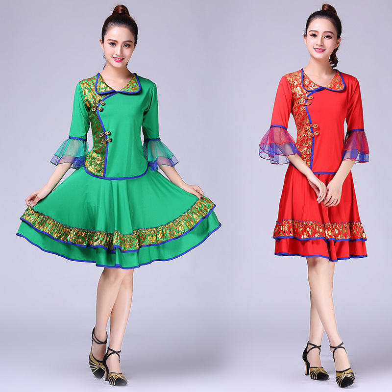 Chinese Folk Dance Costumes For Women Square Dance Suit lapel Tibetan ...